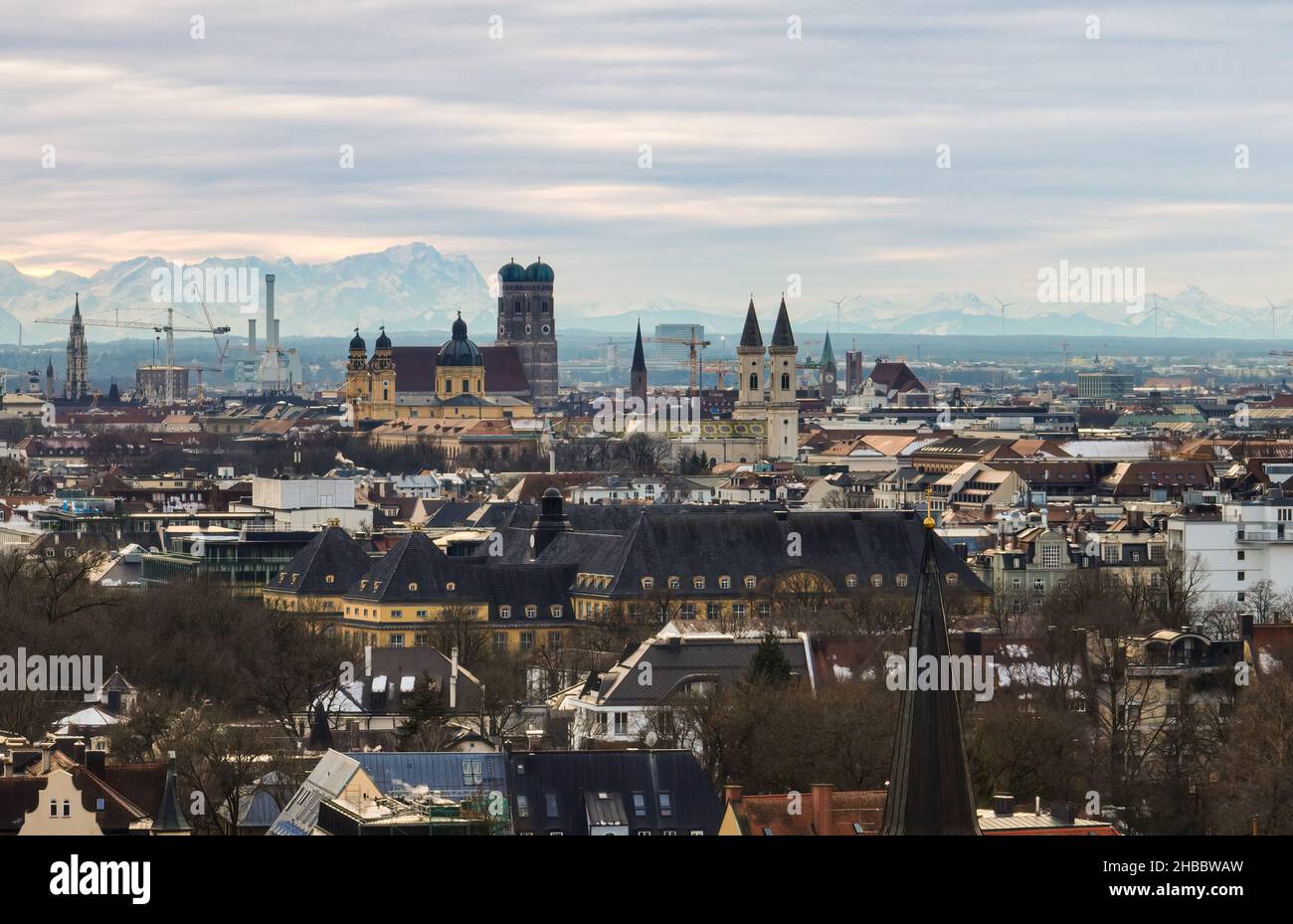 Aerial view of Frauenkirche with Alps Panorama in Munich, Germany Stock ...