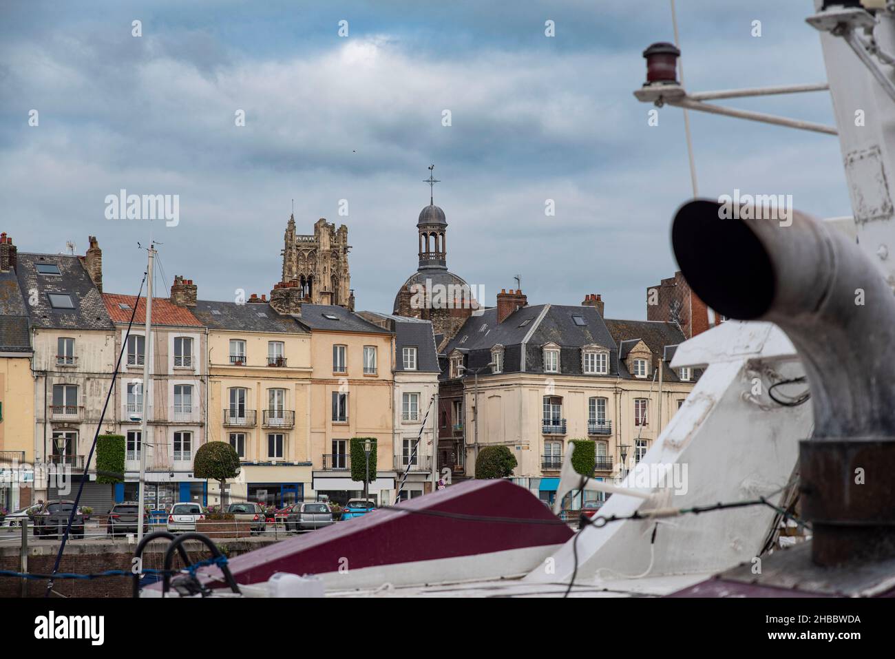 Port of Dieppe in Normandy, France and typical house architecture with ...