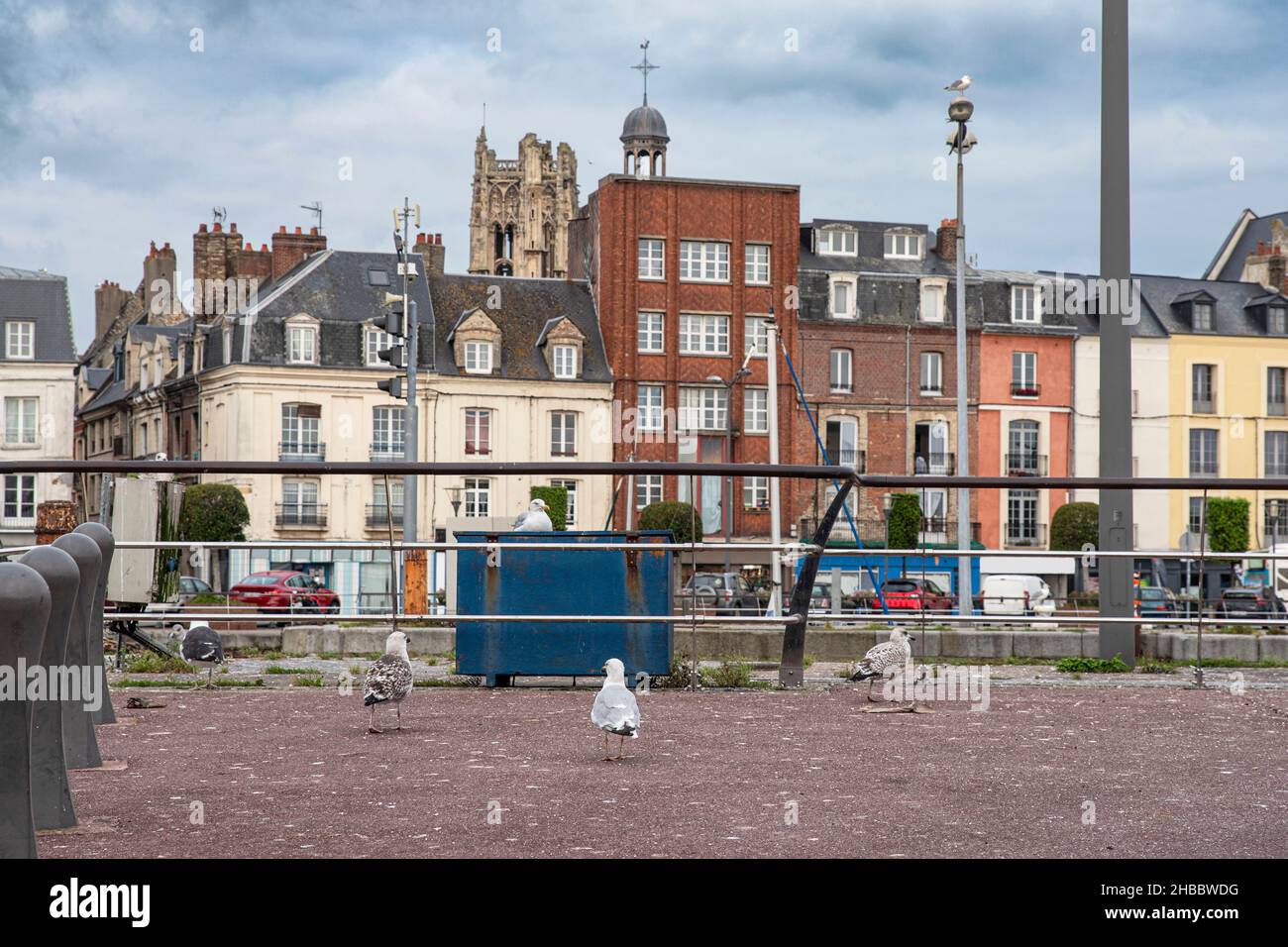 Port of Dieppe in Normandy, France and typical house architecture with ...