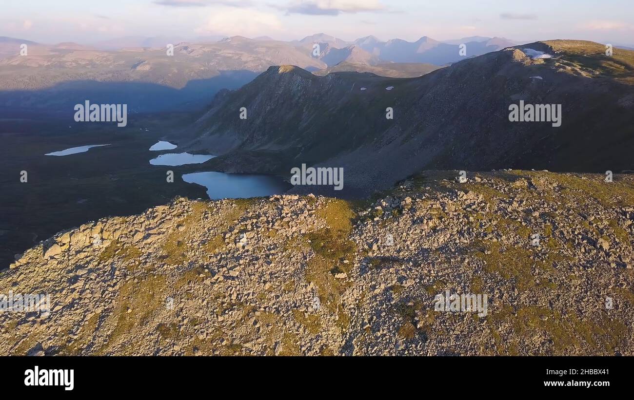 Mountain lake aerial view. Clip. Beautiful panorama of the mountain ...