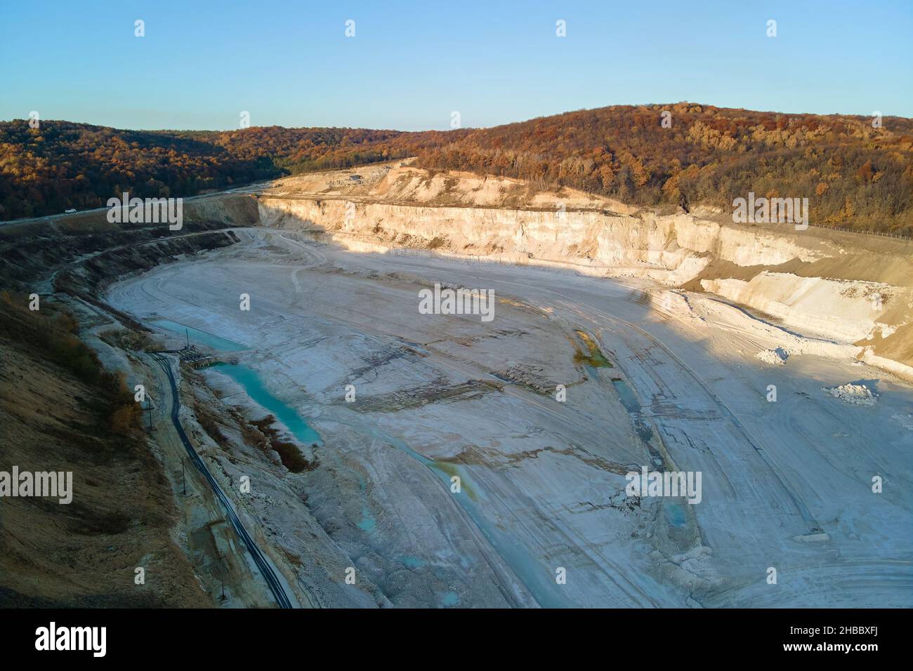 Aerial view of open pit mine of sandstone materials for construction ...