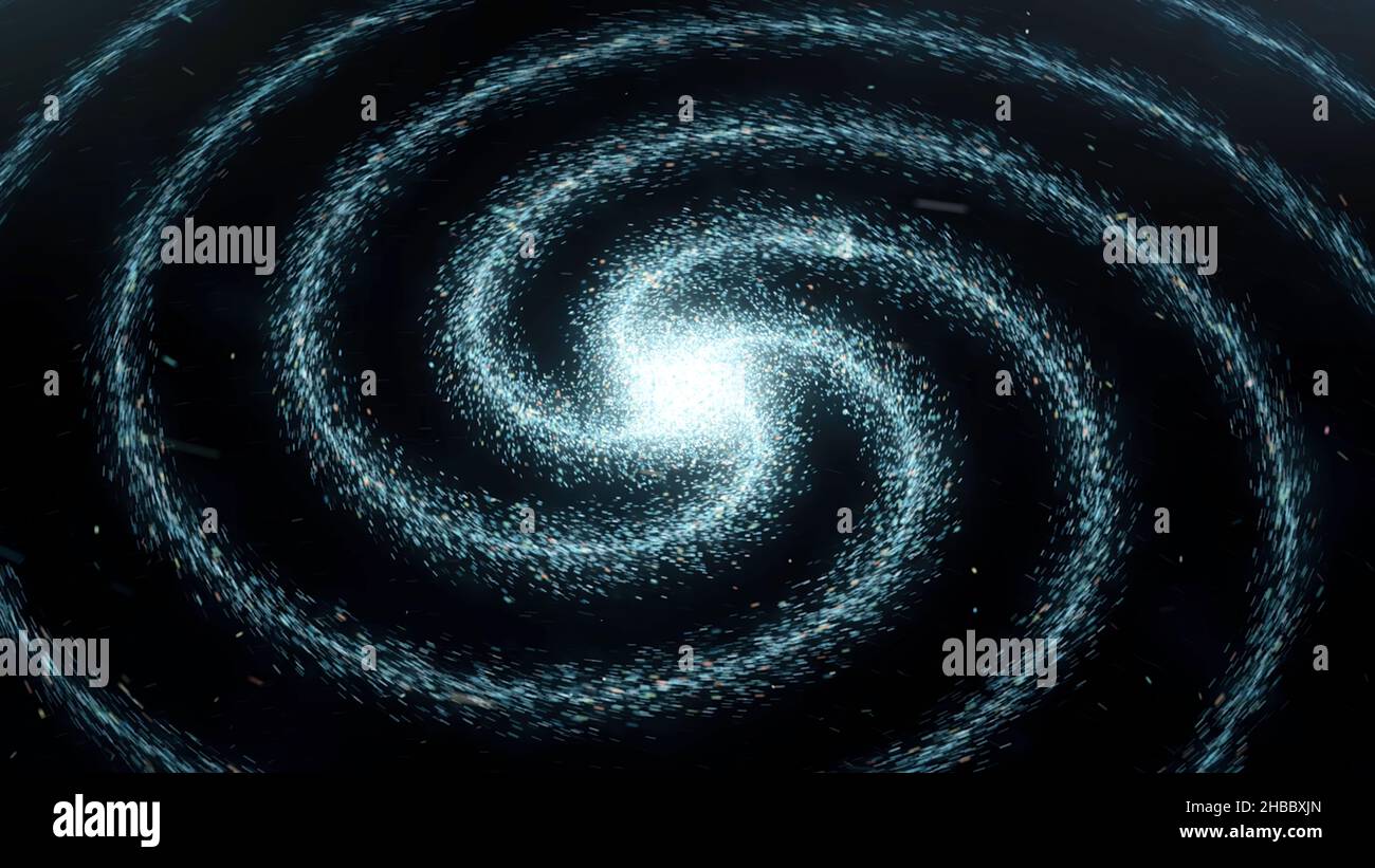 Galaxy in deep space of a spiral form rotating on black background ...