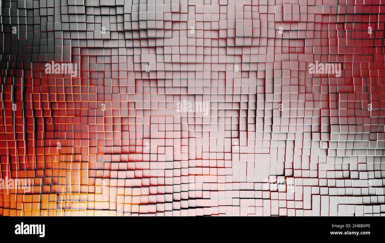Abstract texture with many rows of small cubes swaying under the white ...