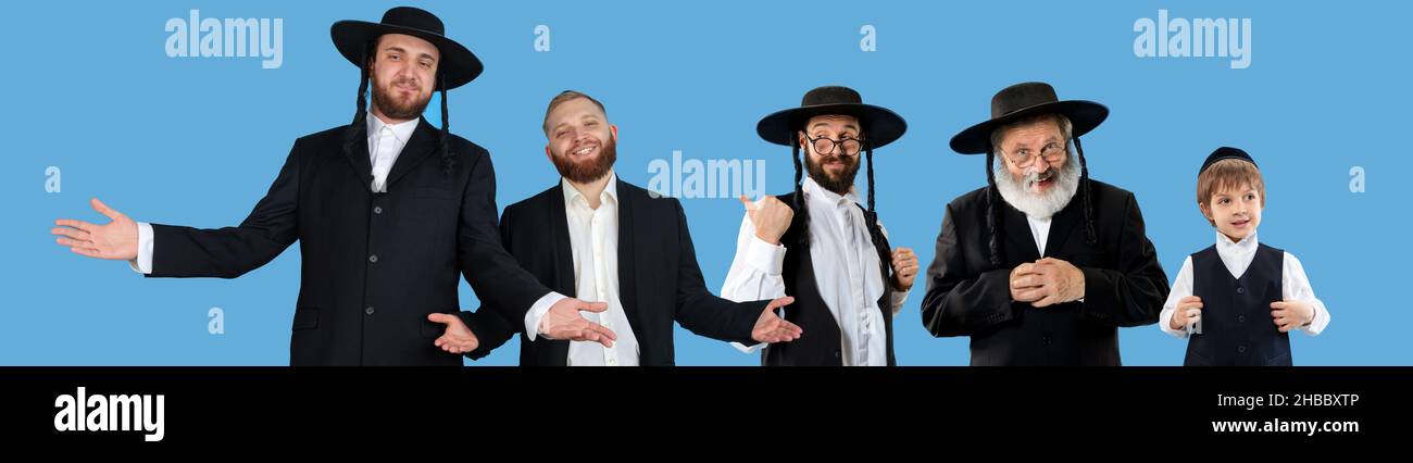 Set of portraits of mixed aged emotional men, orthodox jewish men ...