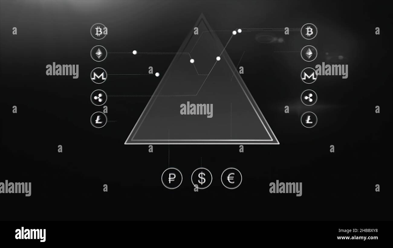 Abstract animation of money conversion process with different icons ...