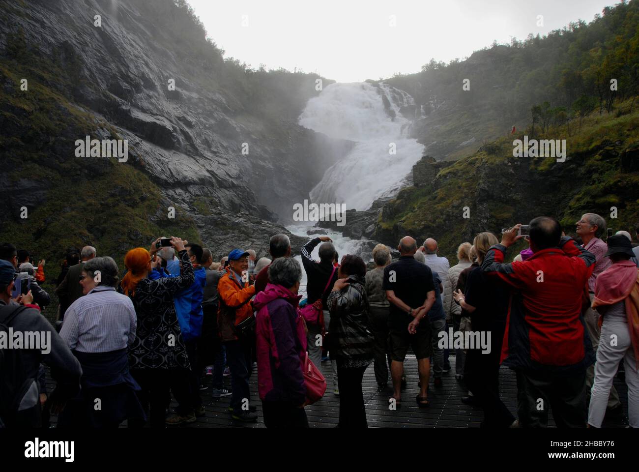 A crowd of people at the Kjosfossen waterfall, Norway Stock Photo - Alamy