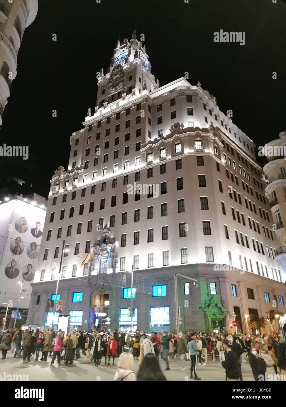 MADRID, SPAIN - Nov 06, 2021: The Telefonica Building on Gran Via at ...