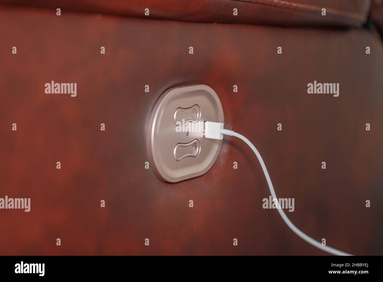 Power supply Electricity plug on brown wooden closeup - Image Stock ...