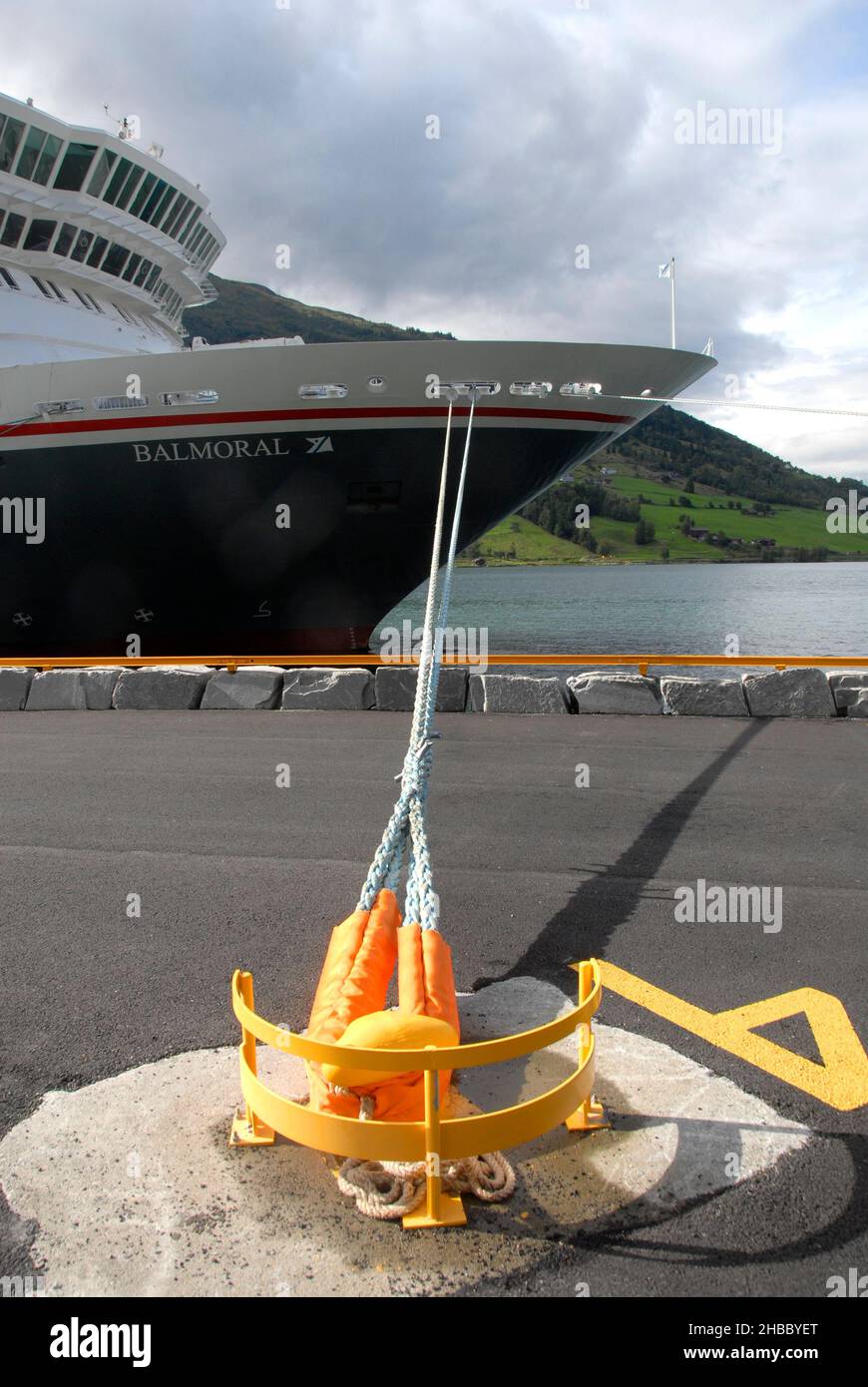 Bow of Fred. Olsen cruise liner Balmoral, registered in Nassau, moored ...