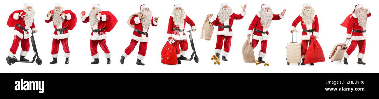 Collage of Santa Claus on white background Stock Photo - Alamy