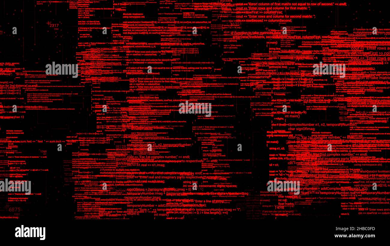 Abstract digital data processing on black background, seamless loop. Digitally generated global ...