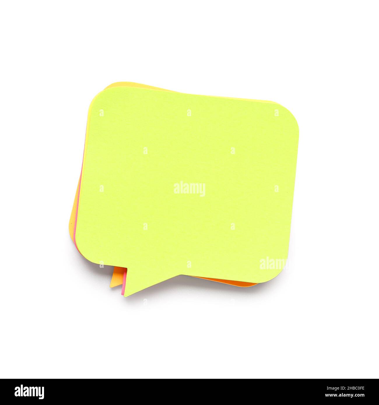 Stack of sticky notes in shape of speech bubble on white background ...