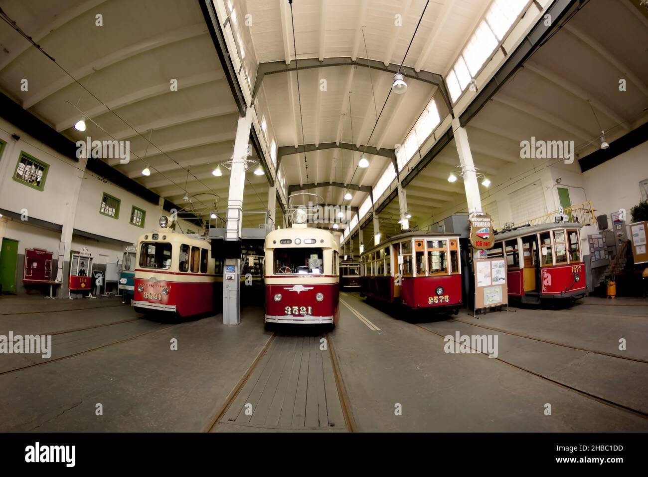 St. Petersburg, Russia. 13 August 2020. Museum of trams from Soviet ...