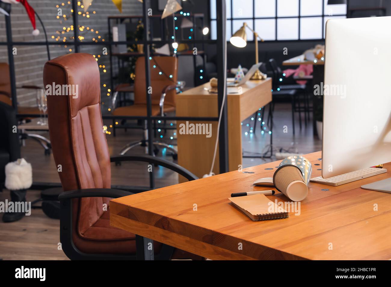 Interior of messy office after party celebration Stock Photo - Alamy