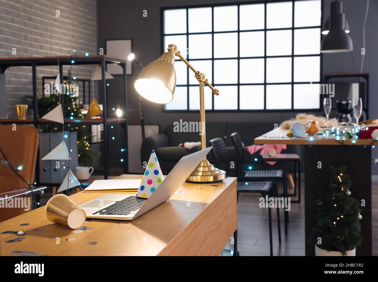 Interior of messy office after party celebration Stock Photo - Alamy