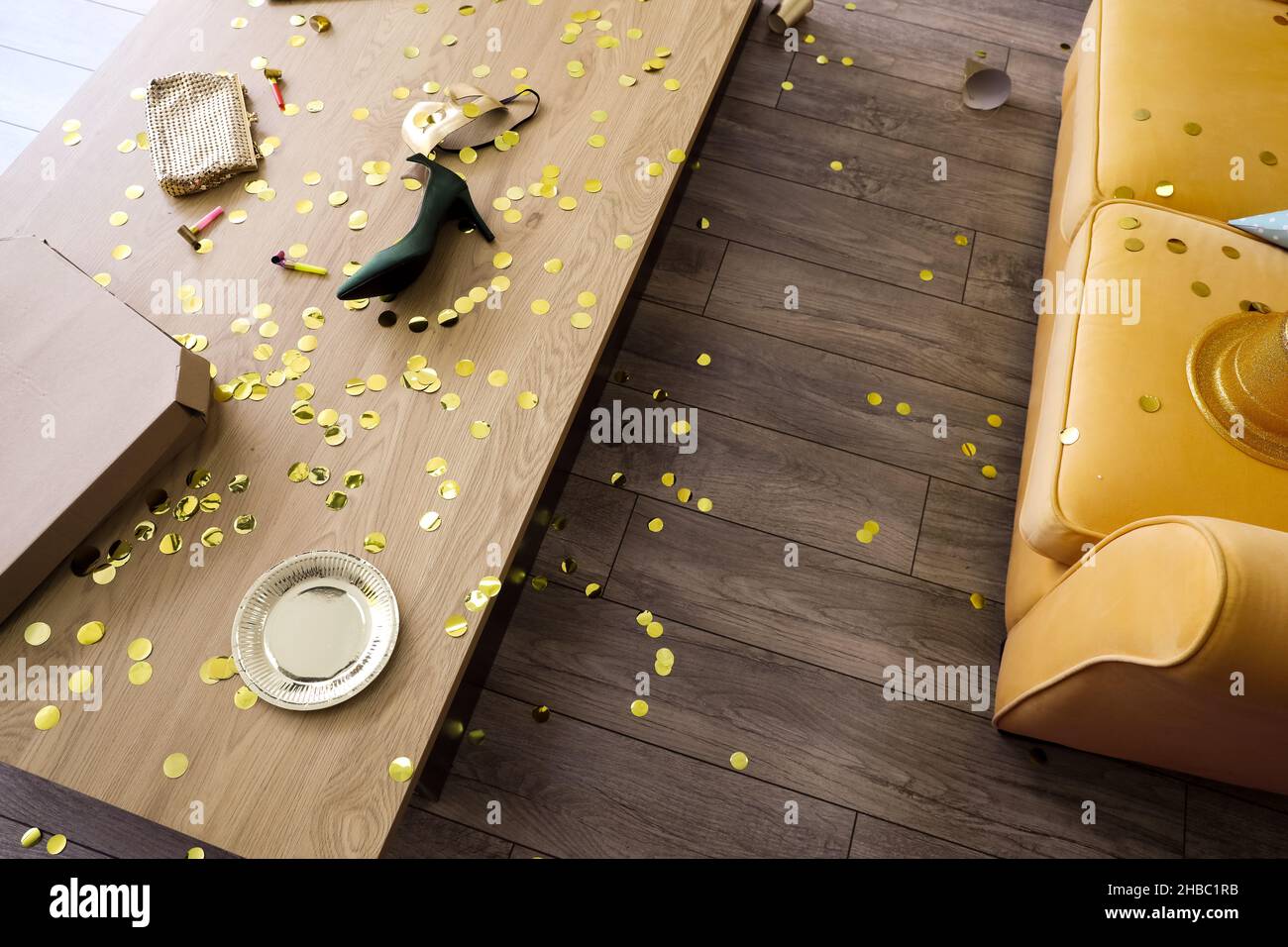 Interior of messy room after Birthday party Stock Photo - Alamy
