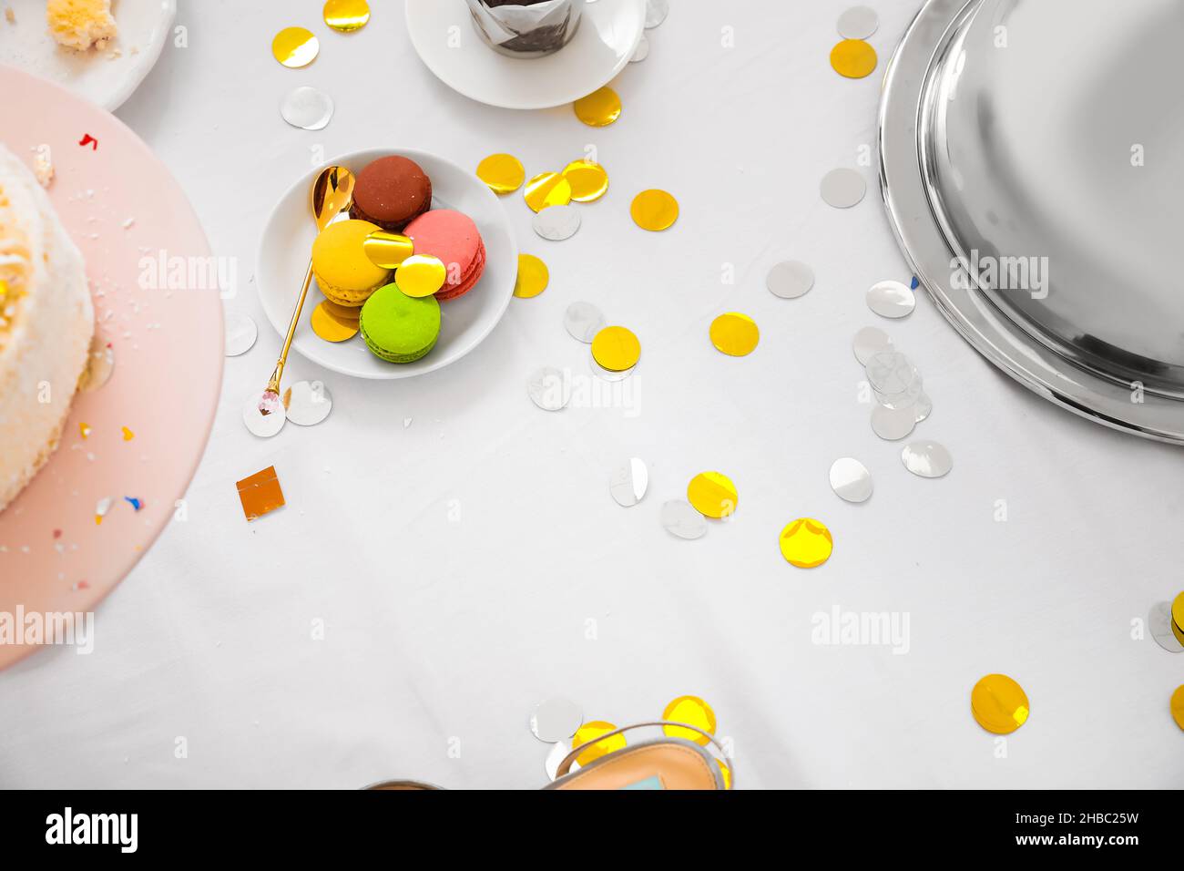 Table with leftovers after party celebration Stock Photo - Alamy