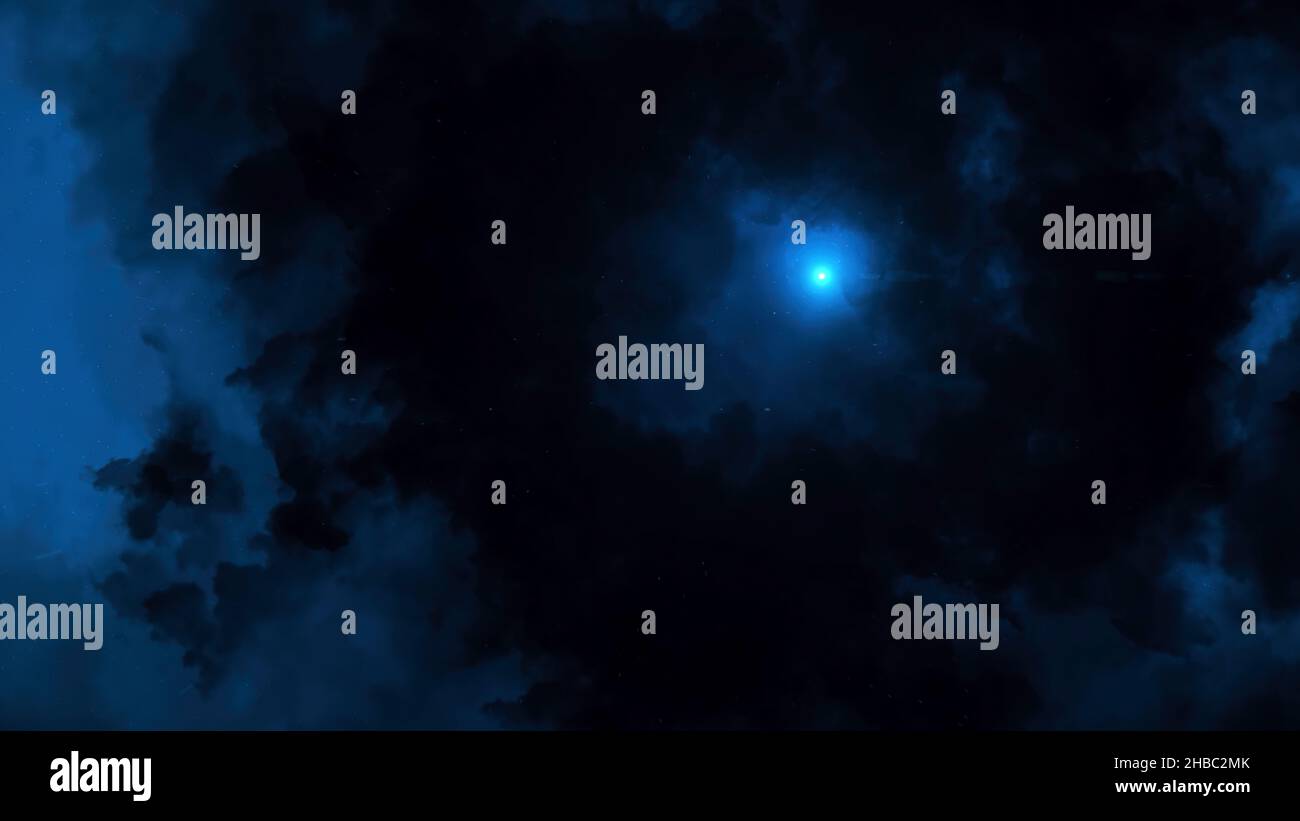 Bottom view of scary dark sky with flowing clouds and shining moon ...