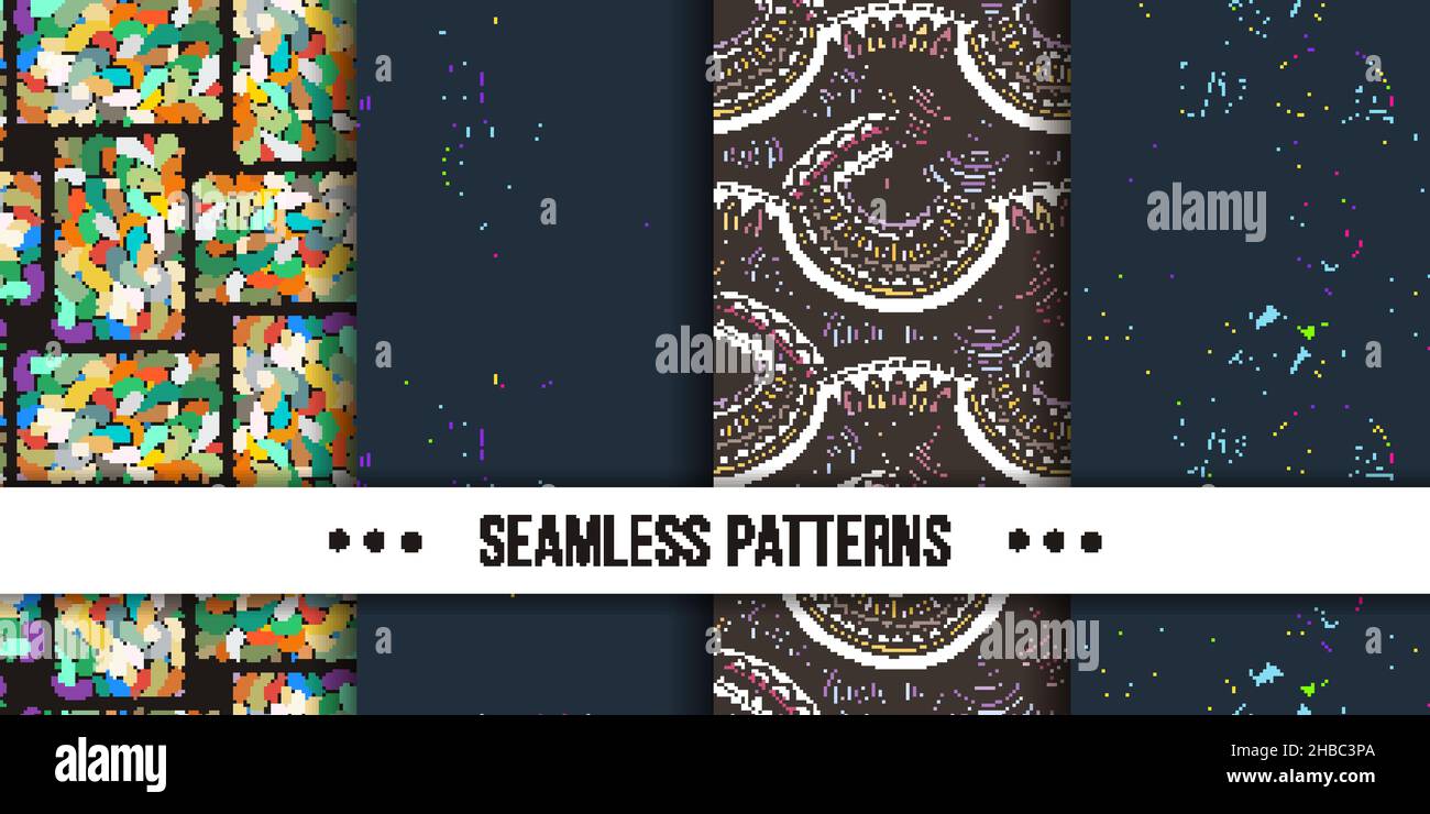 Set of samless ornate, doodle hand-drawn abstract patterns. Vector ...
