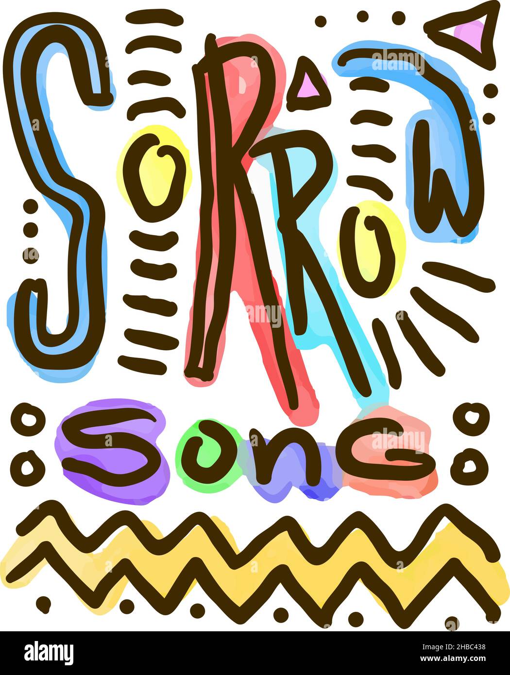 Sorrow Song. Hand Drawn Doodle Lettering on Watercolor Trace. Vector ...