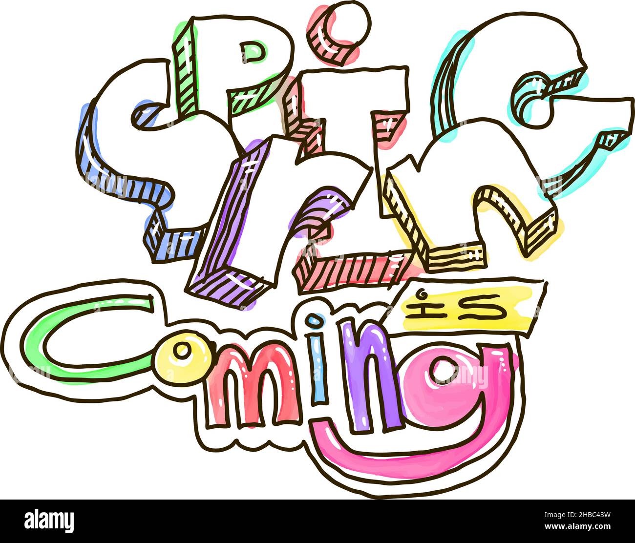 Spring is Coming. Hand Drawn Doodle Lettering on Watercolor Trace ...