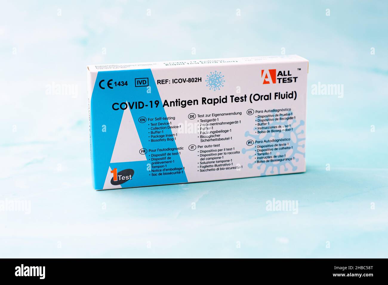 Valencia, Spain - December 17, 2021: Commercial boxes of a covid-19 ...