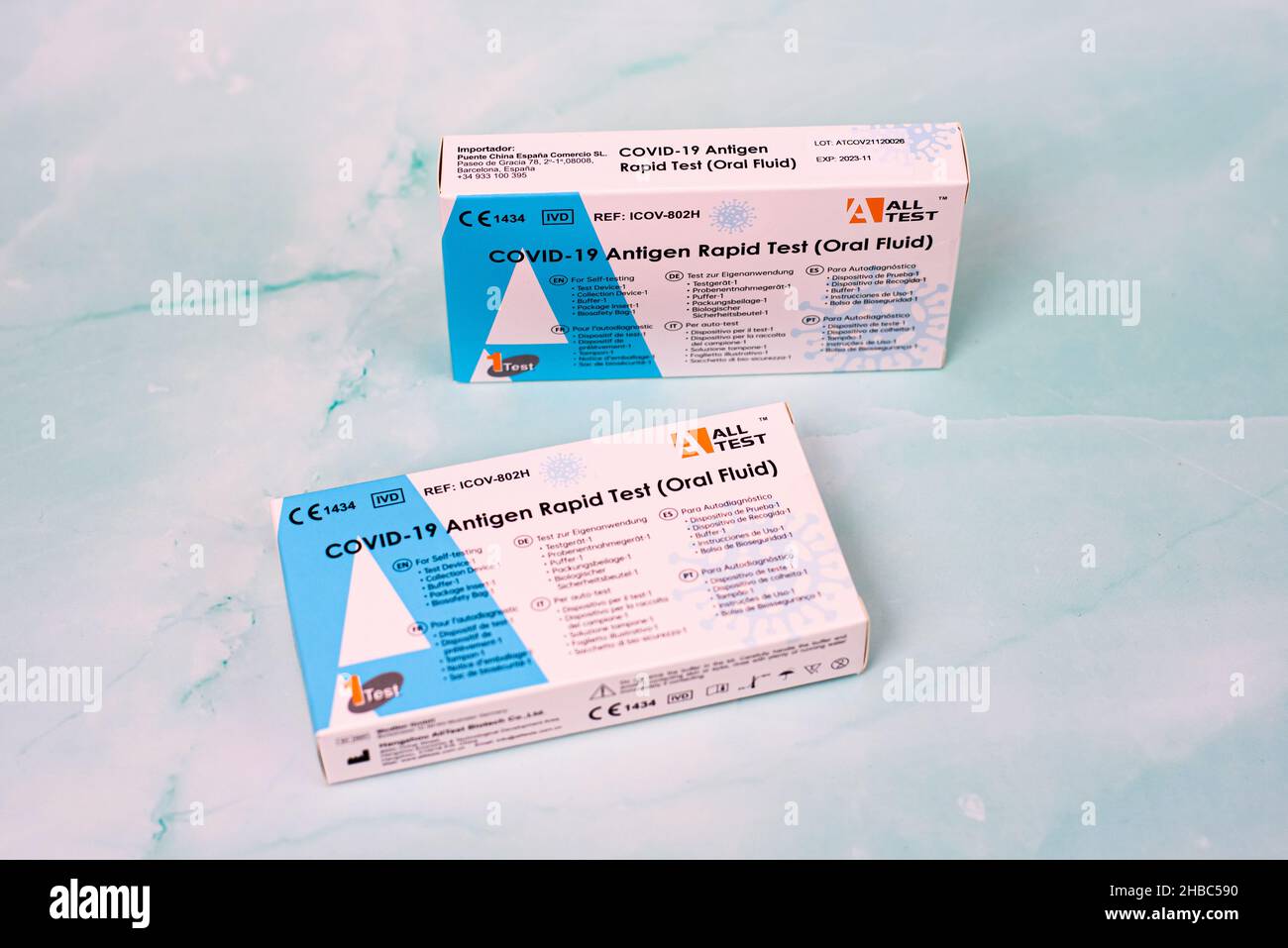 Valencia, Spain - December 17, 2021: Commercial boxes of a covid-19 ...