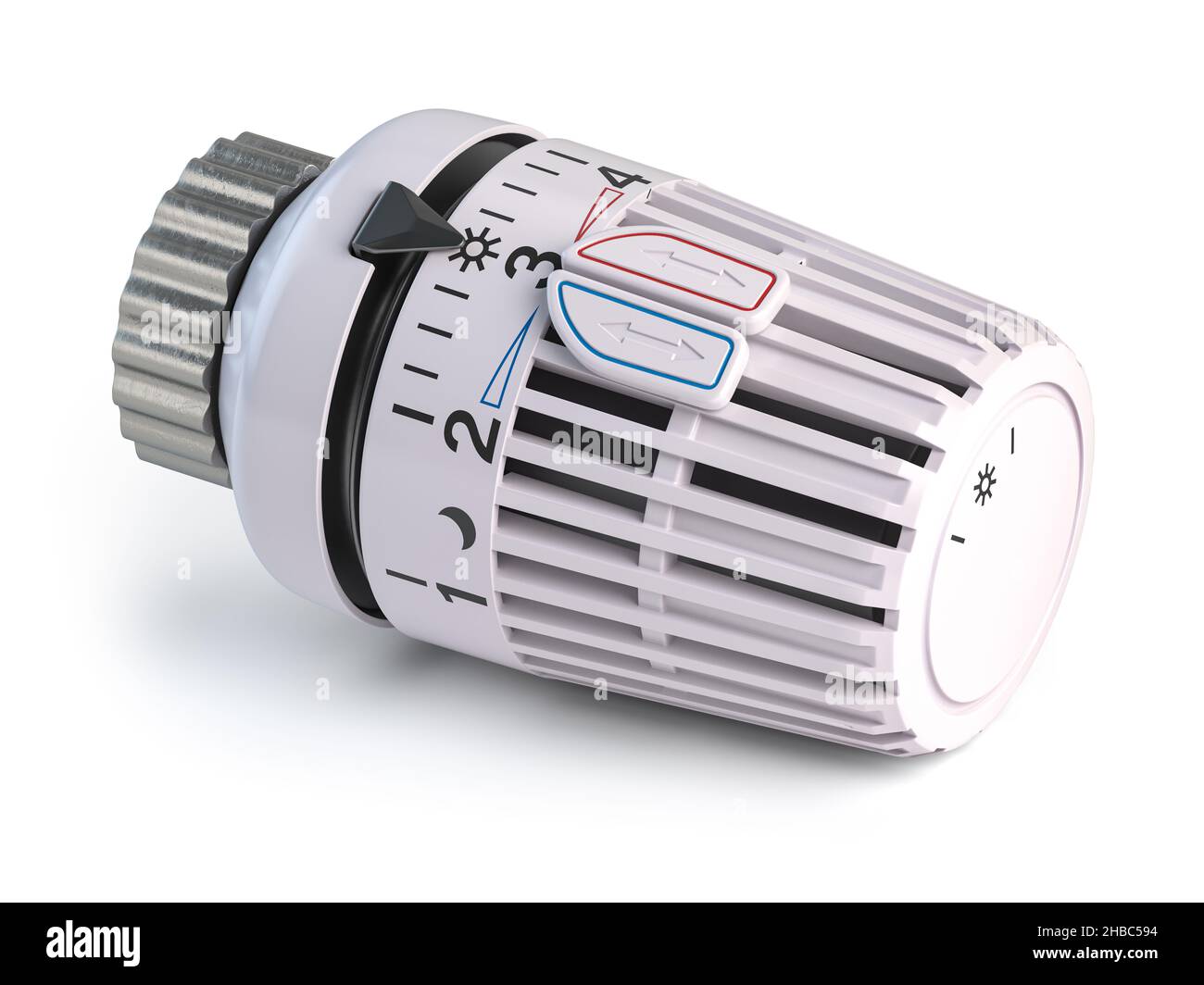 Thermostatic radiator valve for heating isolated on white. Temperature ...