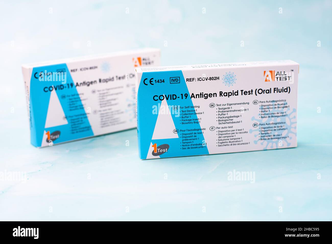 Valencia, Spain - December 17, 2021: Commercial boxes of a covid-19 ...