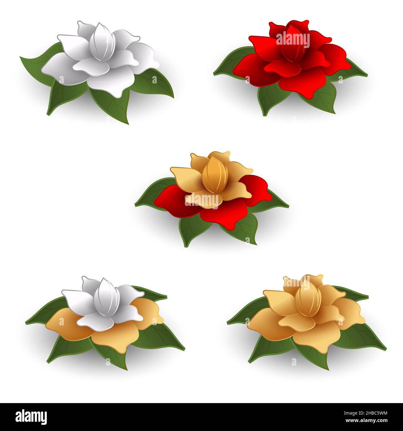 Chinese flower vector element with red, white and golden design Stock ...