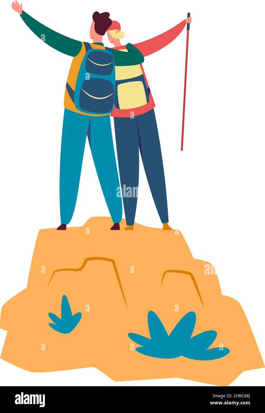 People on top of mountain, reach to goal. Vector achieve goal ...