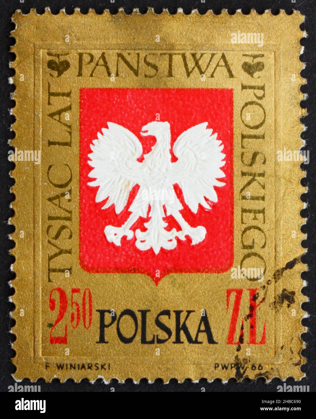 POLAND - CIRCA 1966: a stamp printed in the Poland shows Polish Eagle ...