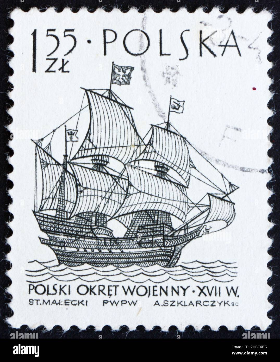 POLAND - CIRCA 1964: a stamp printed in the Poland shows Polish Warship ...