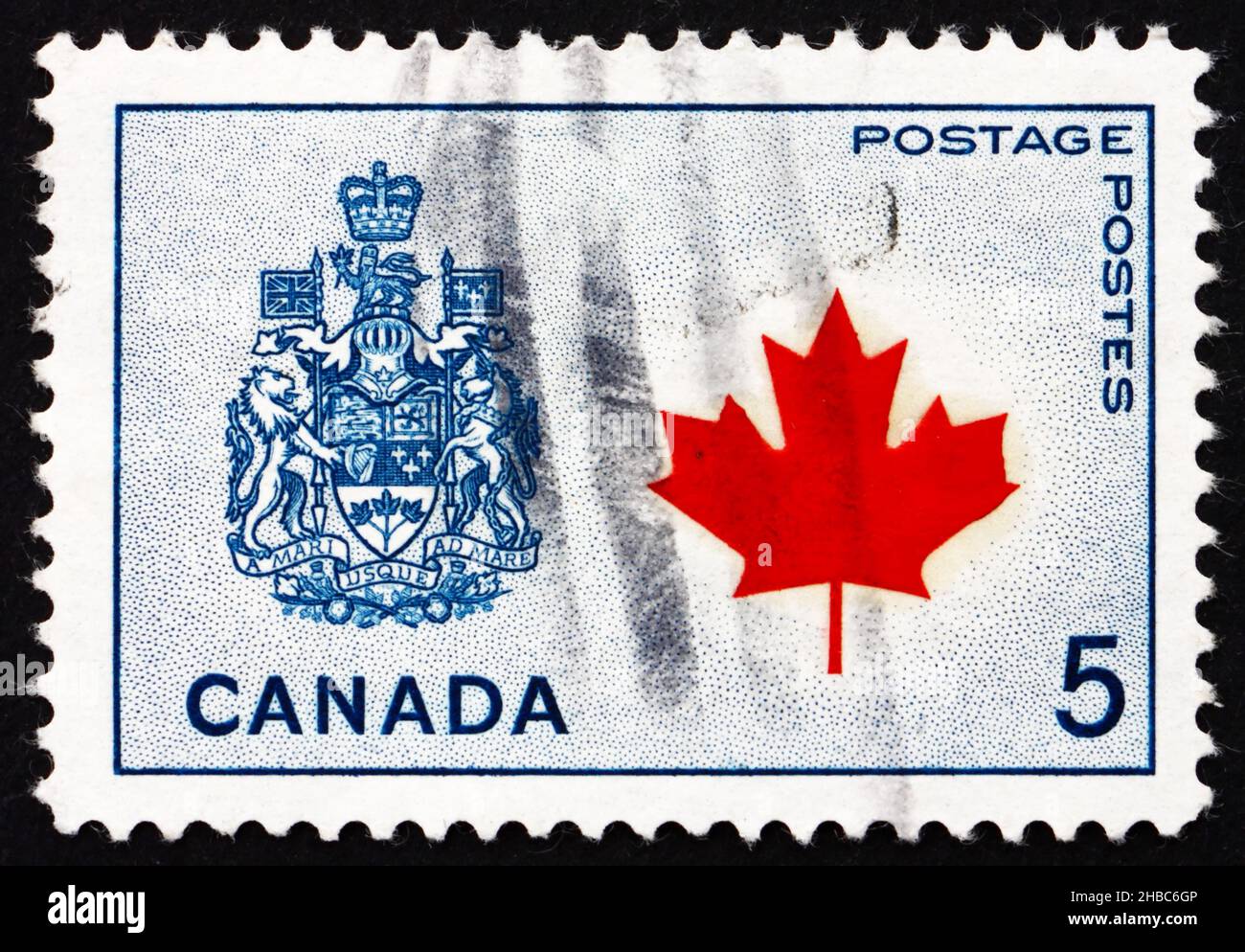 CANADA - CIRCA 1966: a stamp printed in the Canada shows Maple Leaf and ...