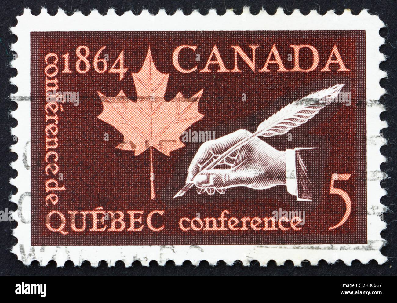 CANADA - CIRCA 1964: a stamp printed in the Canada shows Maple Leaf and ...