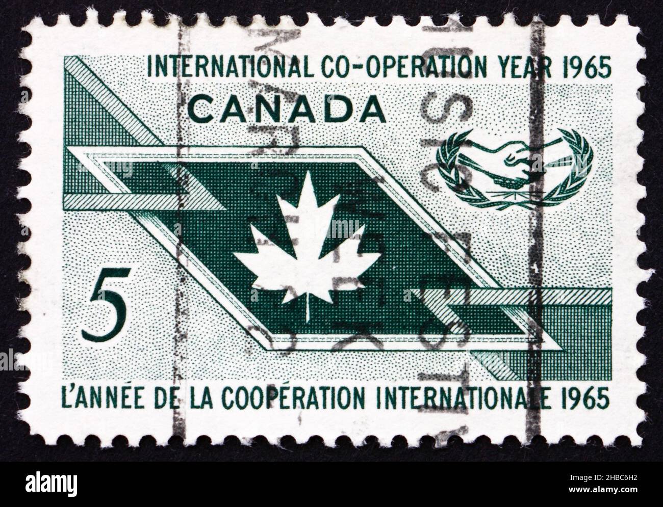 CANADA - CIRCA 1965: a stamp printed in the Canada shows Maple Leaf and ...