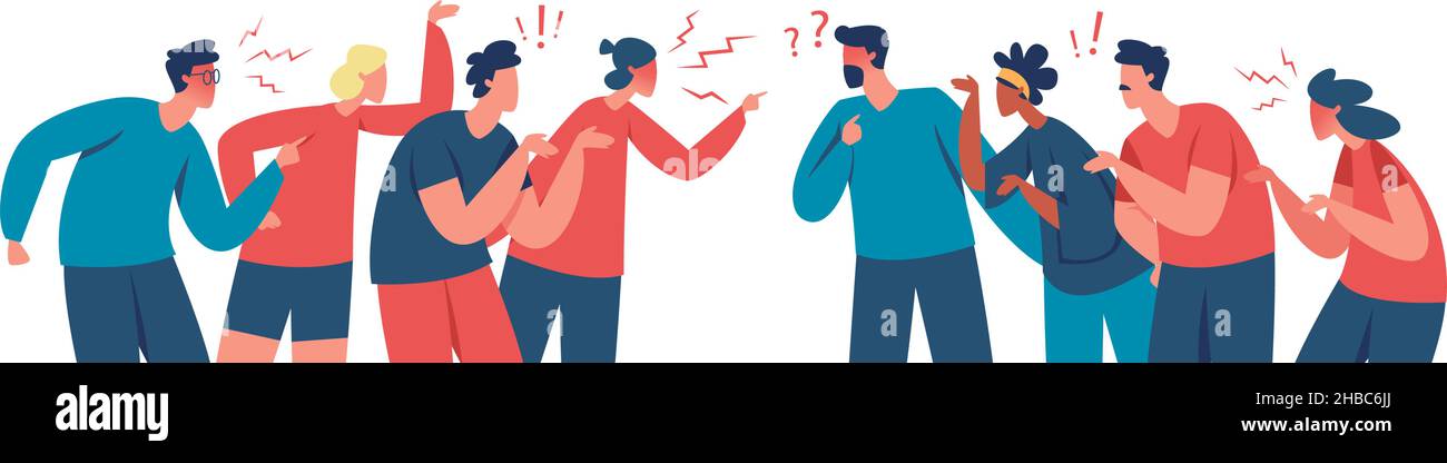 Two groups of people arguing and fighting, conflict among people. Angry ...