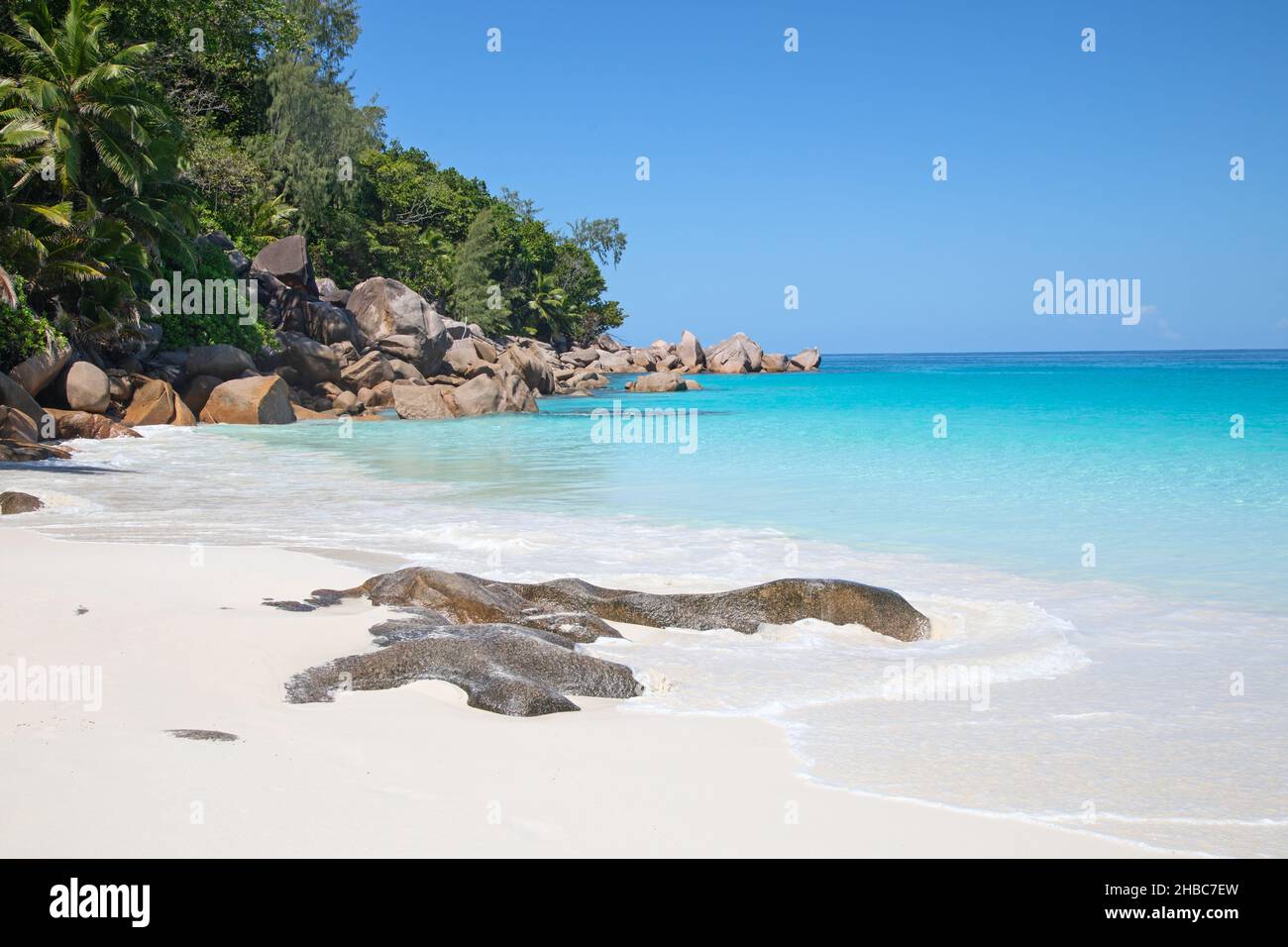 Famous Anse Georgette beach on the Praslin island, Seychelles Stock ...