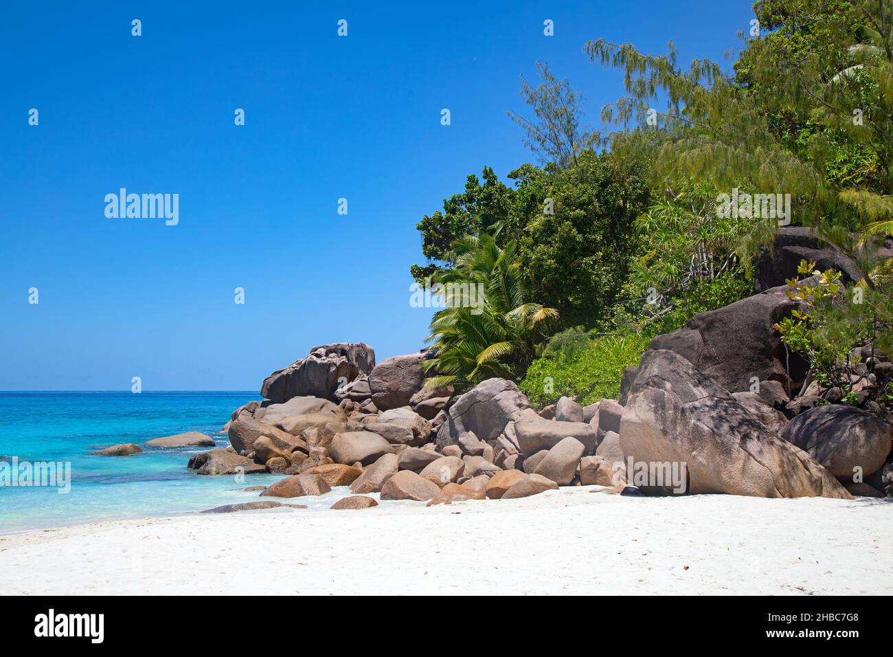 Famous Anse Georgette beach on the Praslin island, Seychelles Stock ...