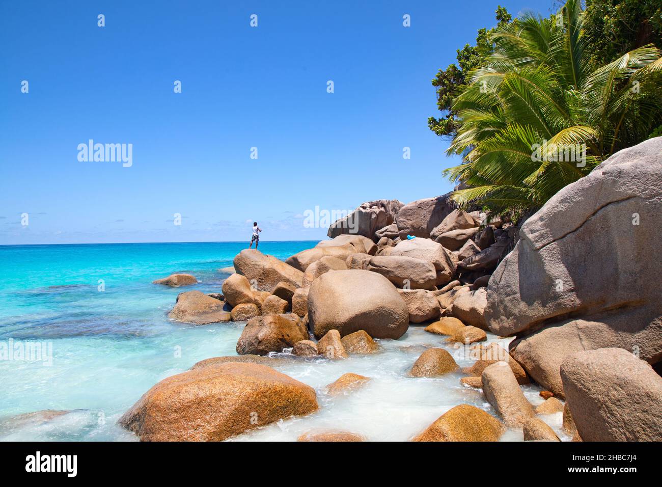 Famous Anse Georgette beach on the Praslin island, Seychelles Stock ...