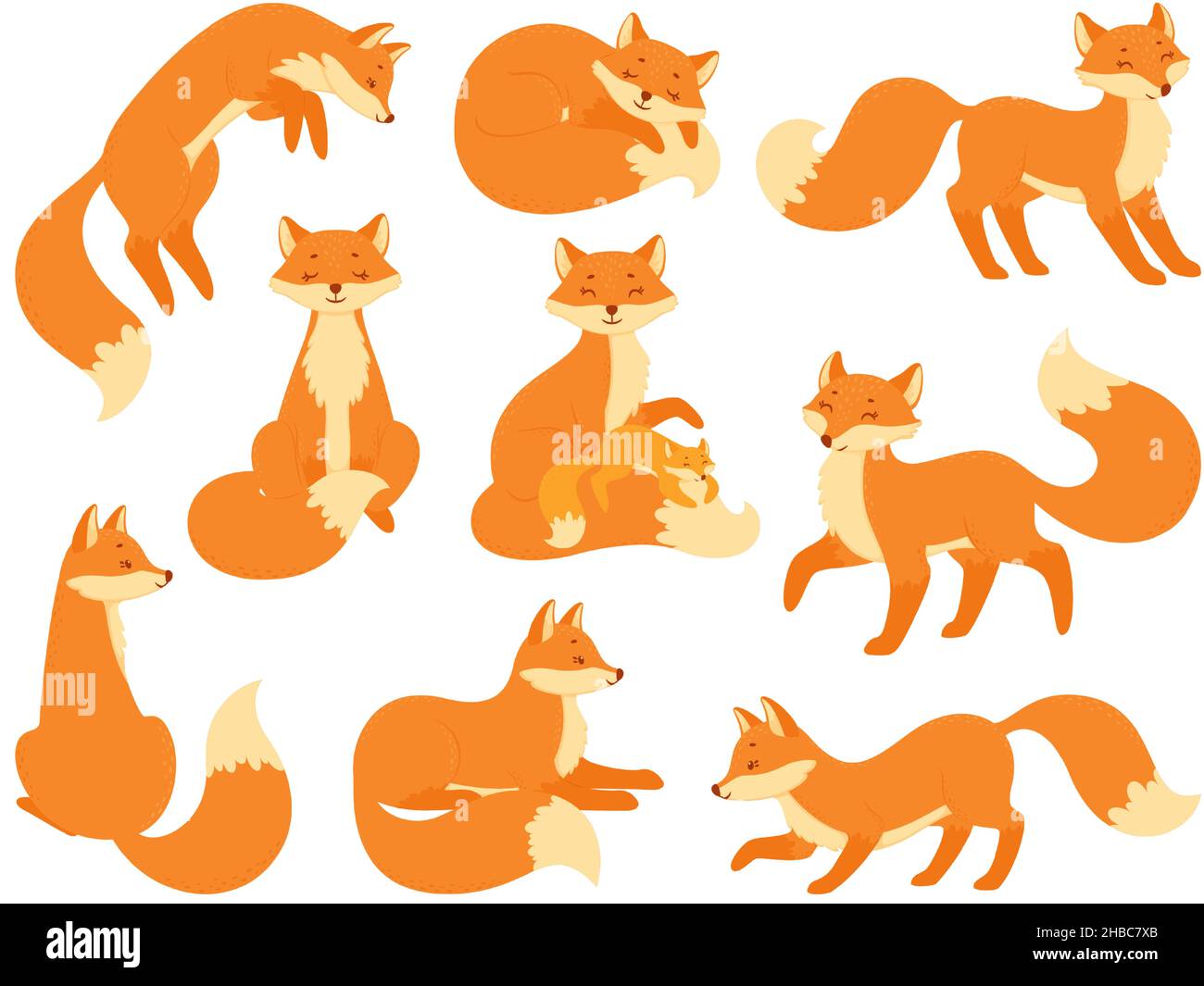 Cartoon red foxes sitting or sleeping, wildlife forest animals. Cute ...