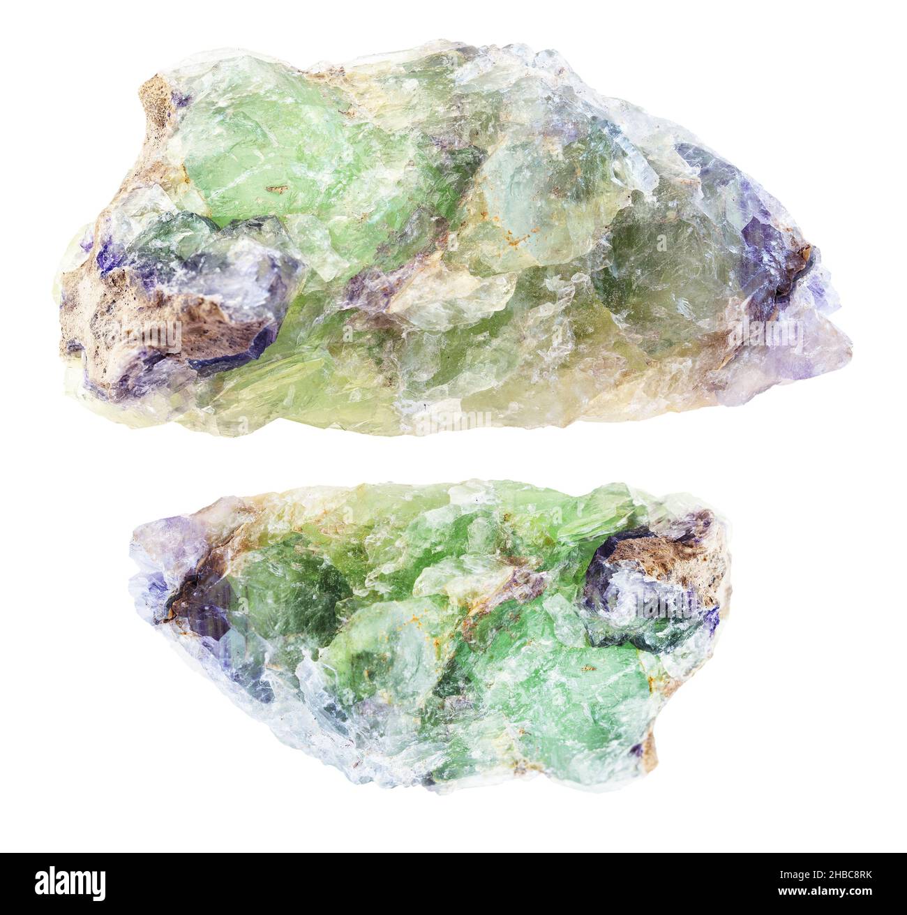 set of Alexandrite crystals in rough green Beryl stones cutout on white ...