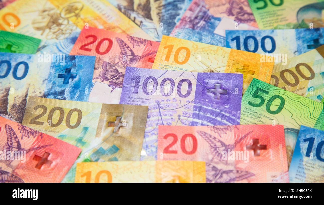 Collection of the new swiss banknotes (issued in 2017-2019 Stock Photo ...