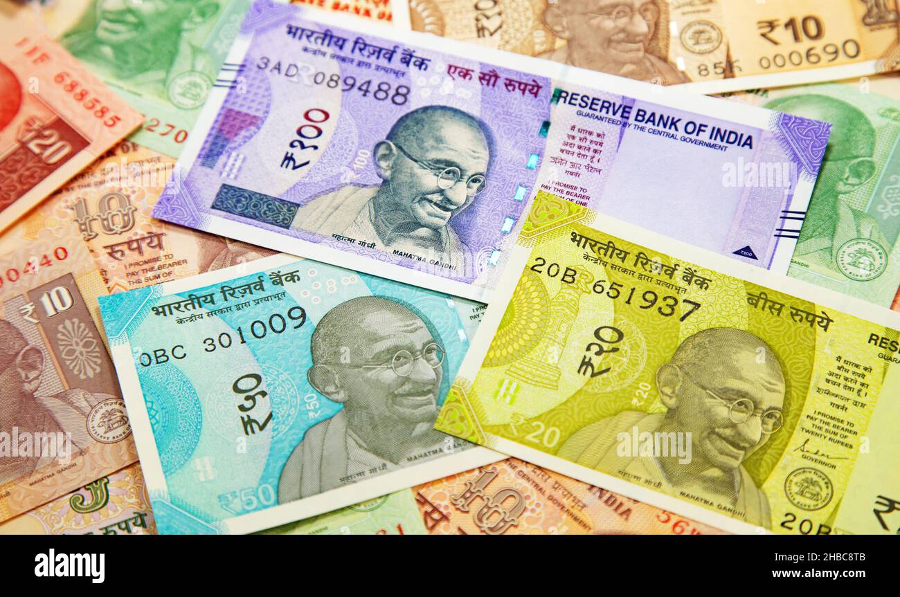 Collection of the Indian banknotes Stock Photo - Alamy
