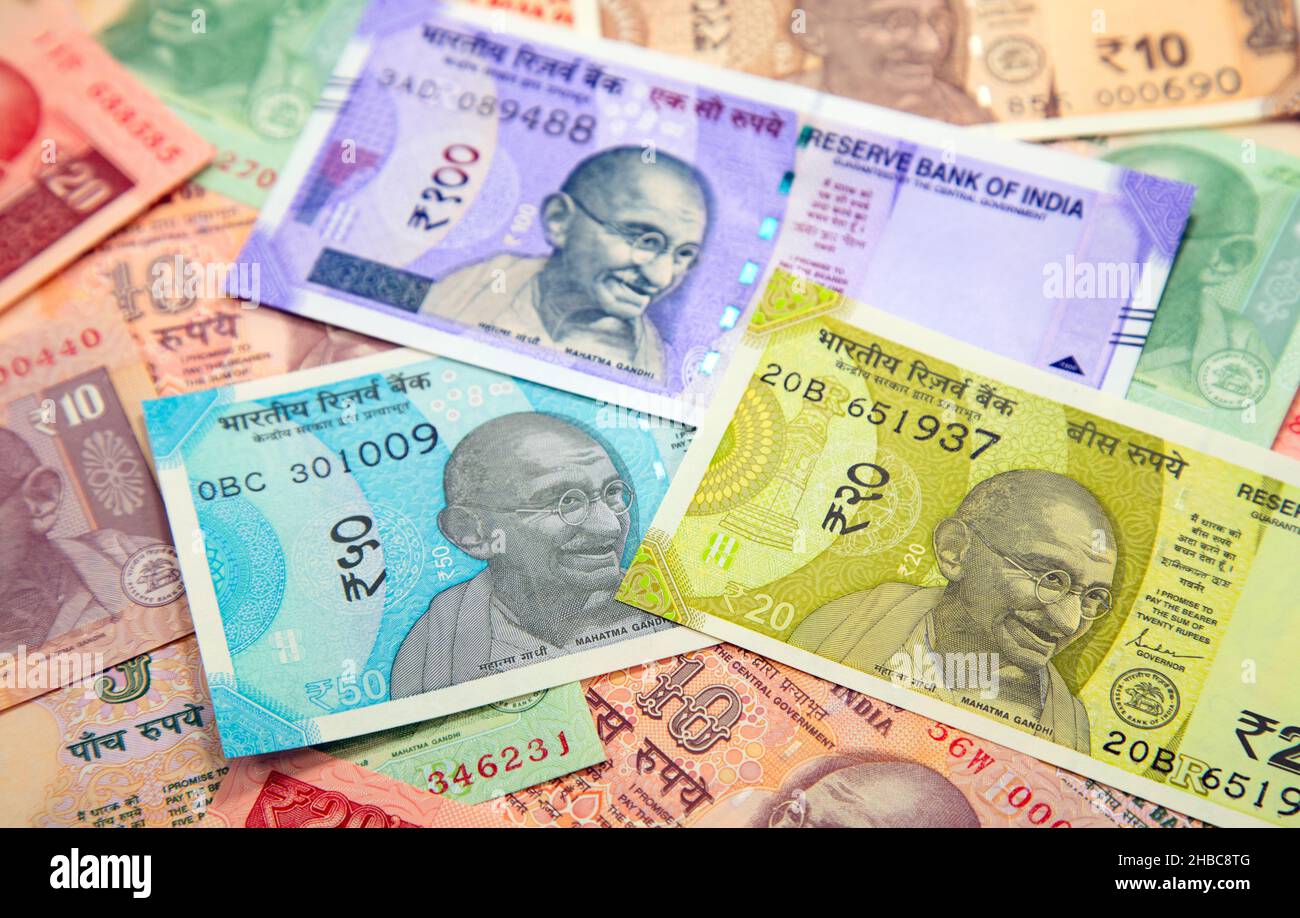 Collection of the Indian banknotes Stock Photo - Alamy