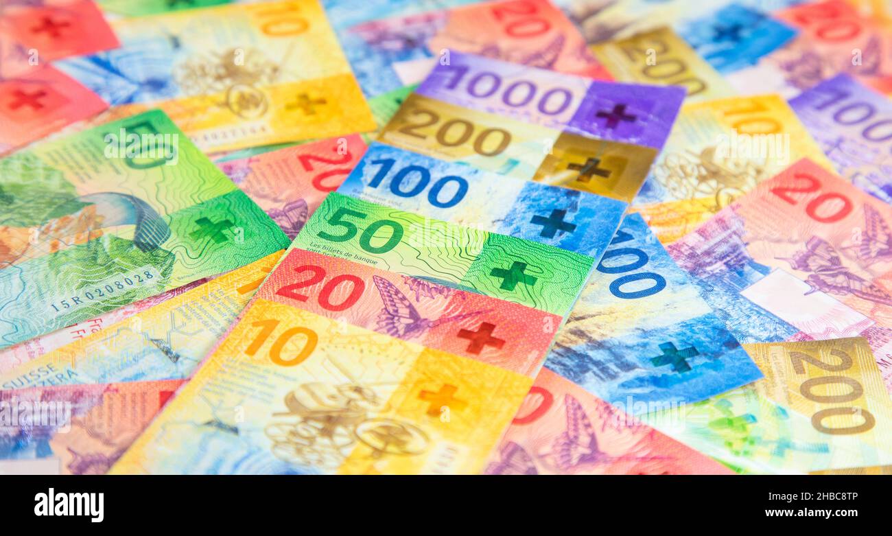 Collection of the new swiss banknotes (issued in 2017-2020 Stock Photo ...