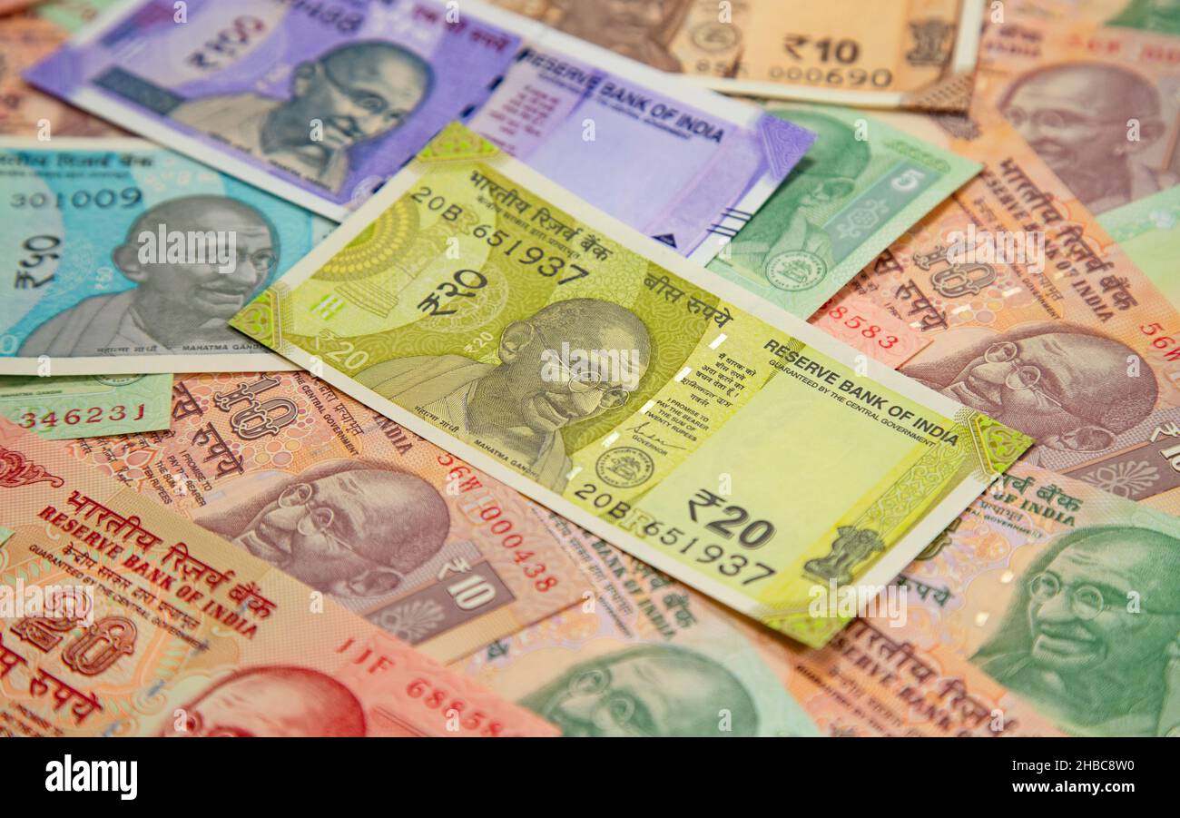 Collection of the Indian banknotes Stock Photo - Alamy