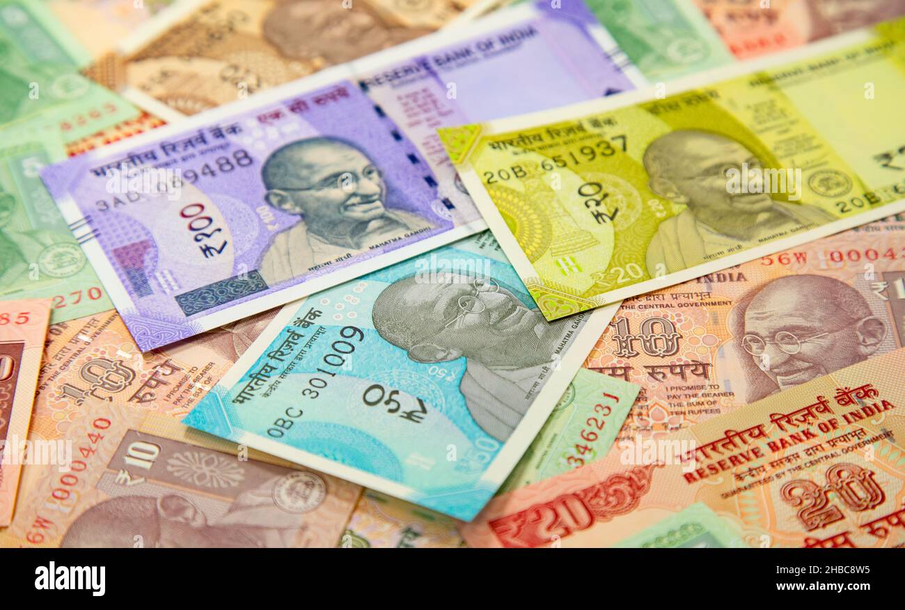 Collection of the Indian banknotes Stock Photo - Alamy