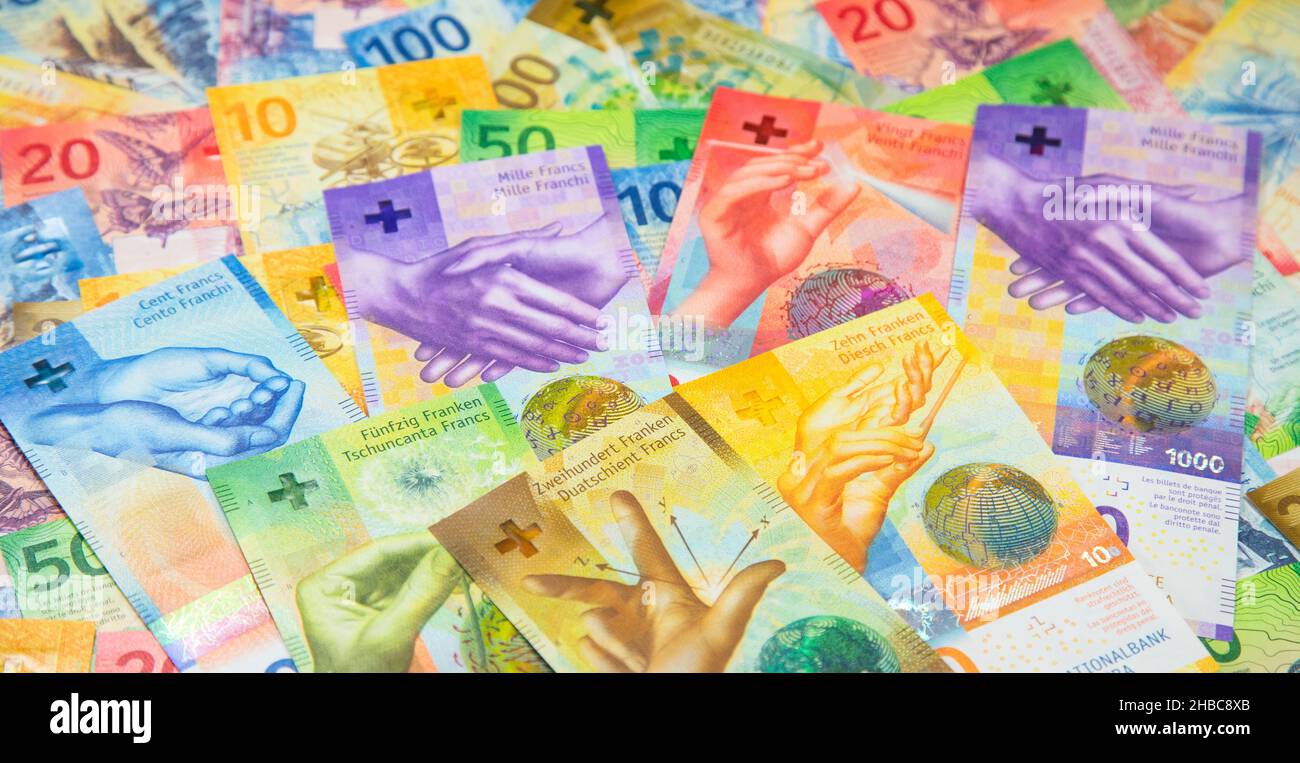 Collection of the new swiss banknotes (issued in 2017-2020 Stock Photo ...