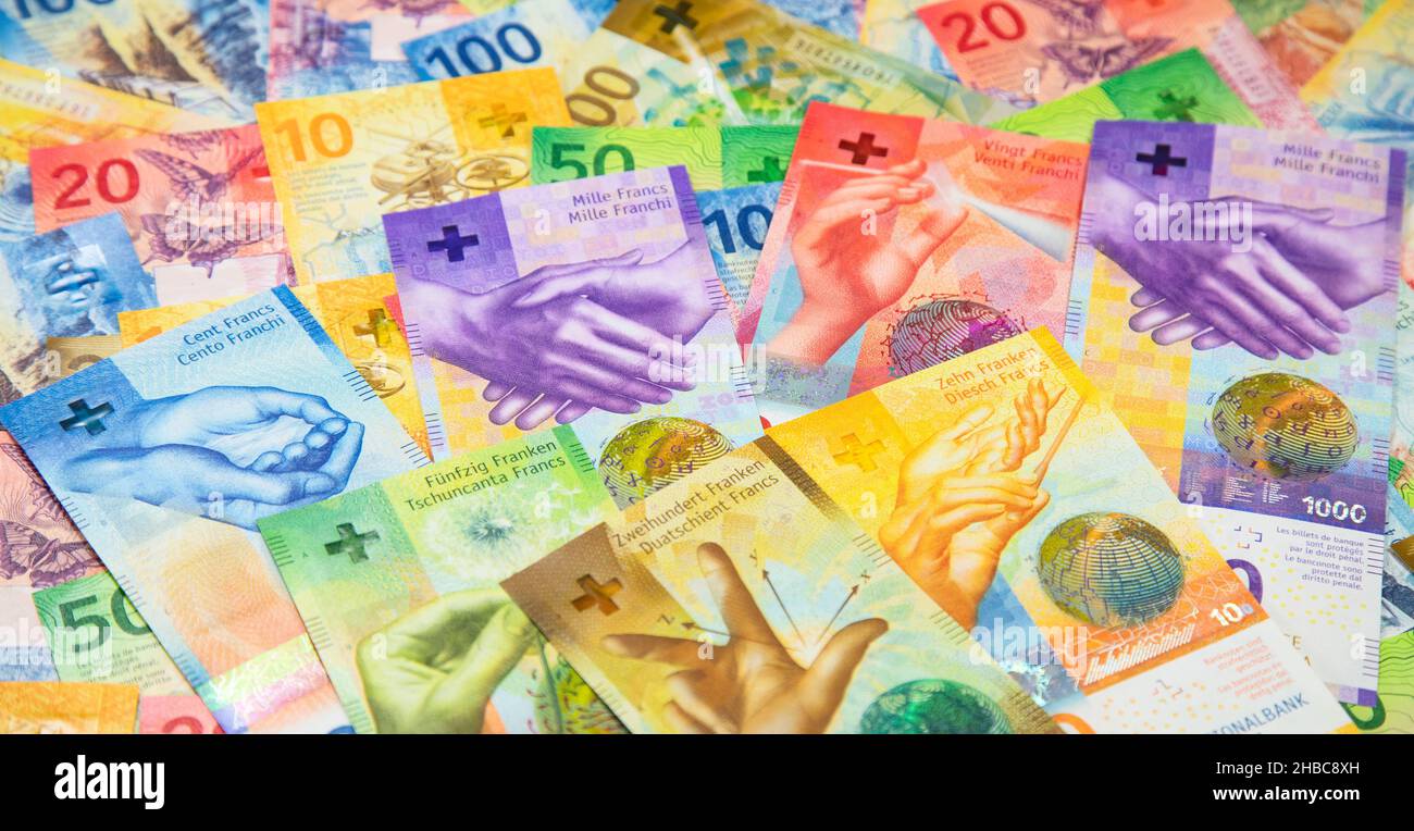 Collection of the new swiss banknotes (issued in 2017-2020 Stock Photo ...